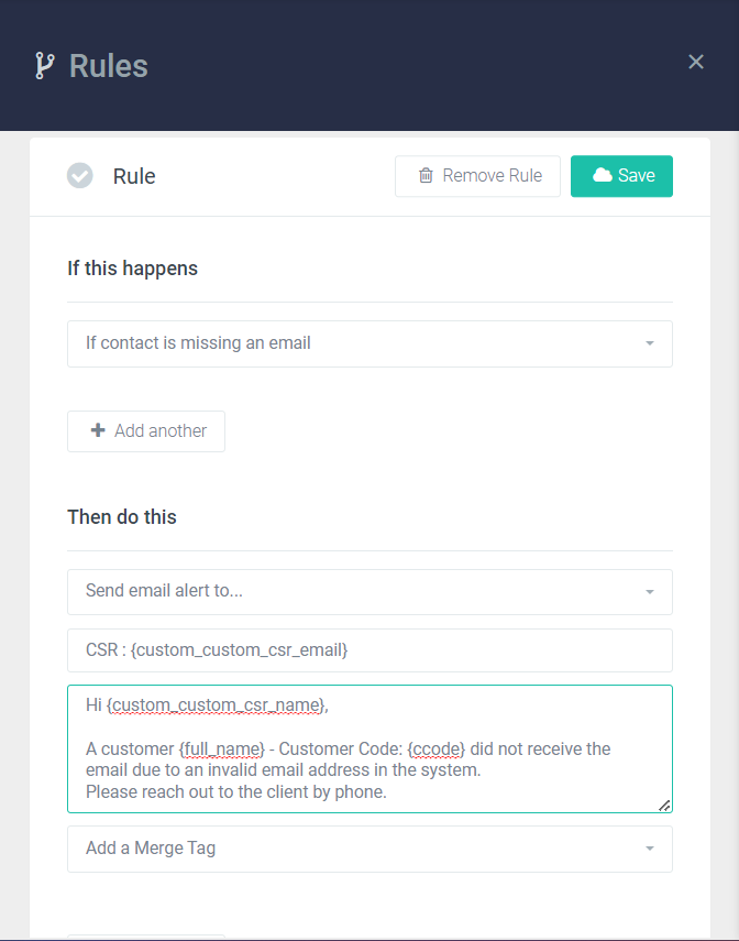 Setting up a Rule to notify CSR about an Invalid email – Iterro