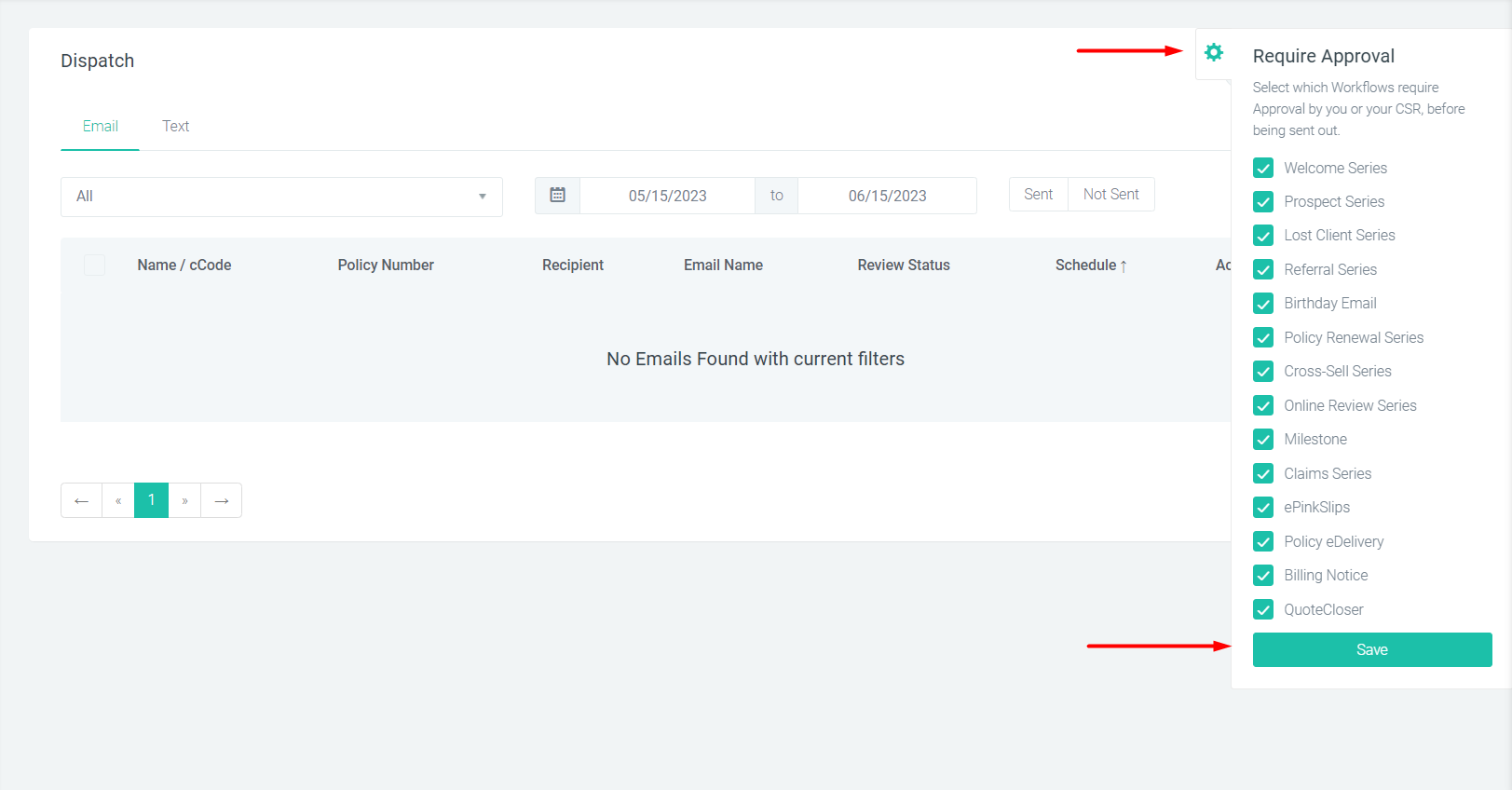 I don't see any emails in the Dispatch – Iterro